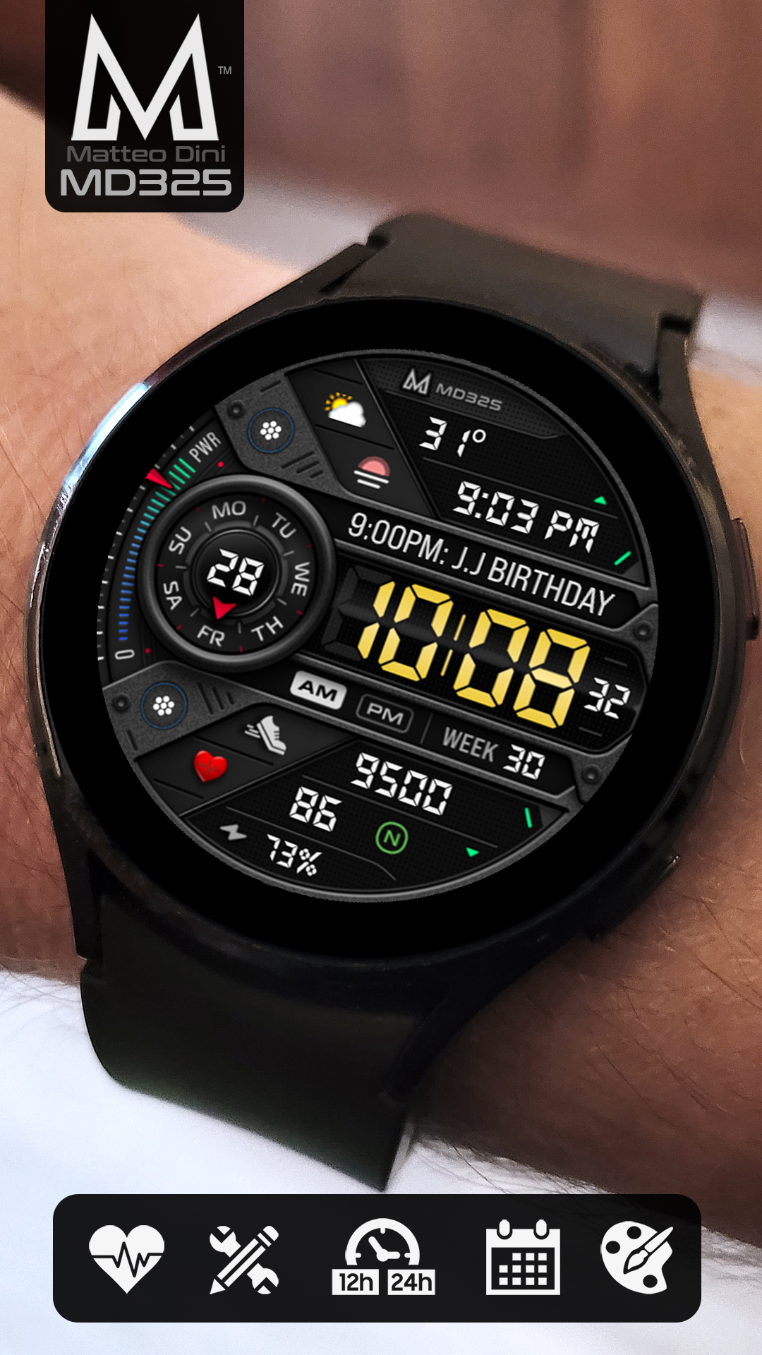 MD325 Digital Watch Face - Matteo Dini MD Wear OS Tizen