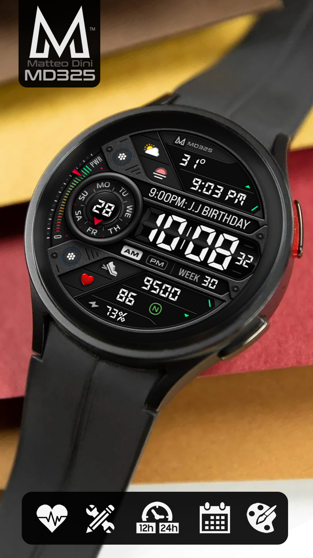MD325 Digital Watch Face - Matteo Dini MD Wear OS Tizen