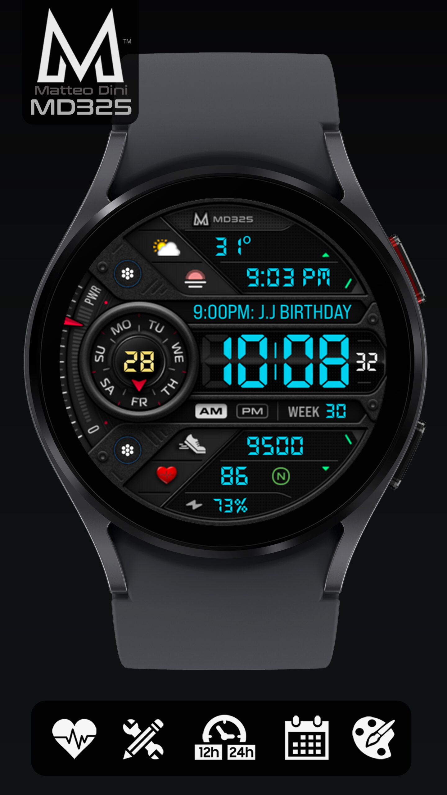 MD325 Digital Watch Face - Matteo Dini MD Wear OS Tizen
