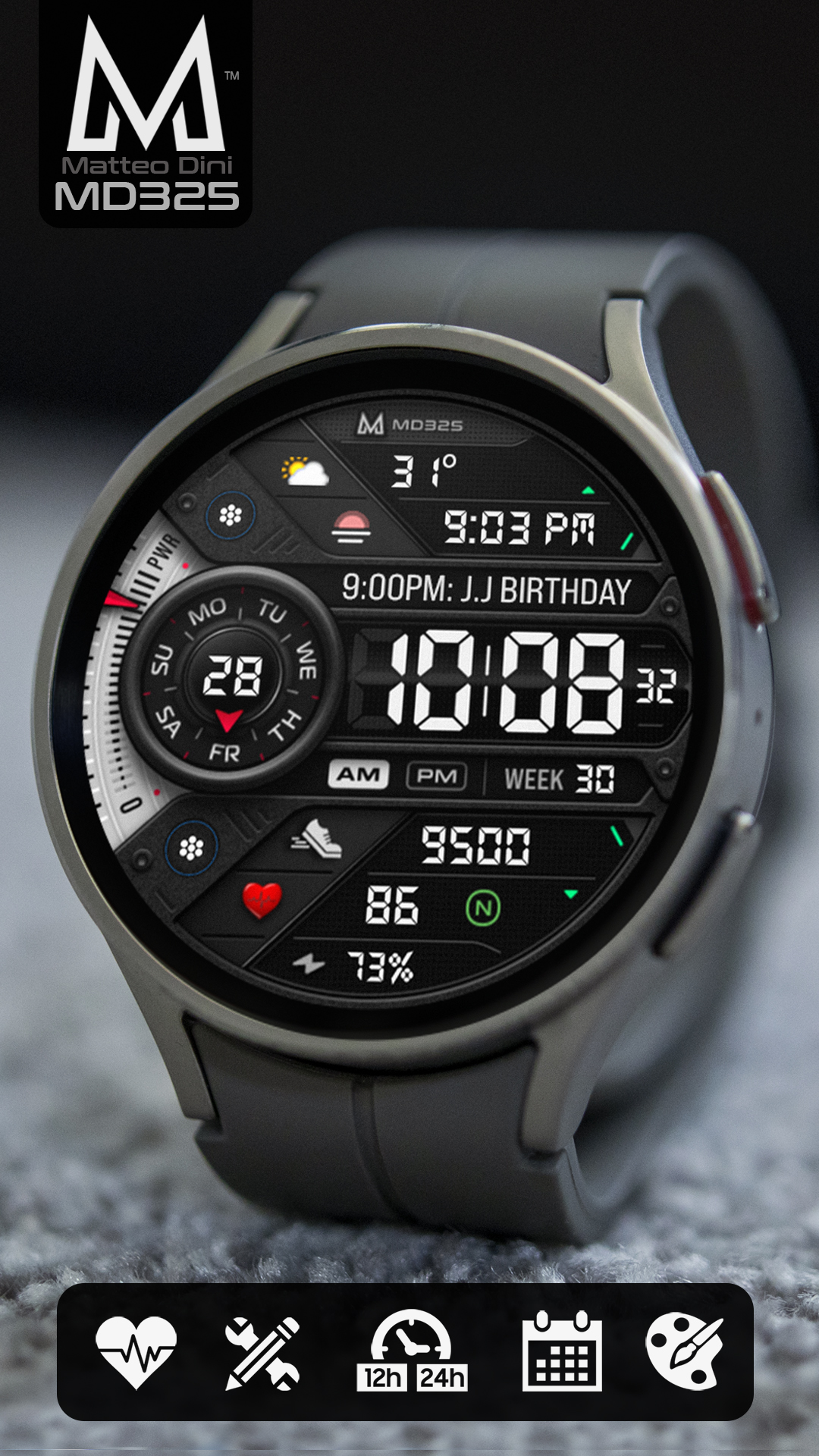 MD325 Digital Watch Face - Matteo Dini MD Wear OS Tizen