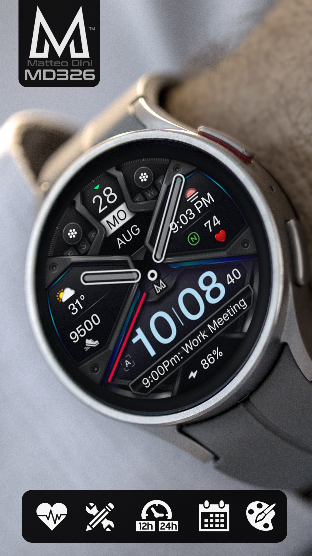 MD326 Modern Watch Face - Matteo Dini MD Wear OS Tizen