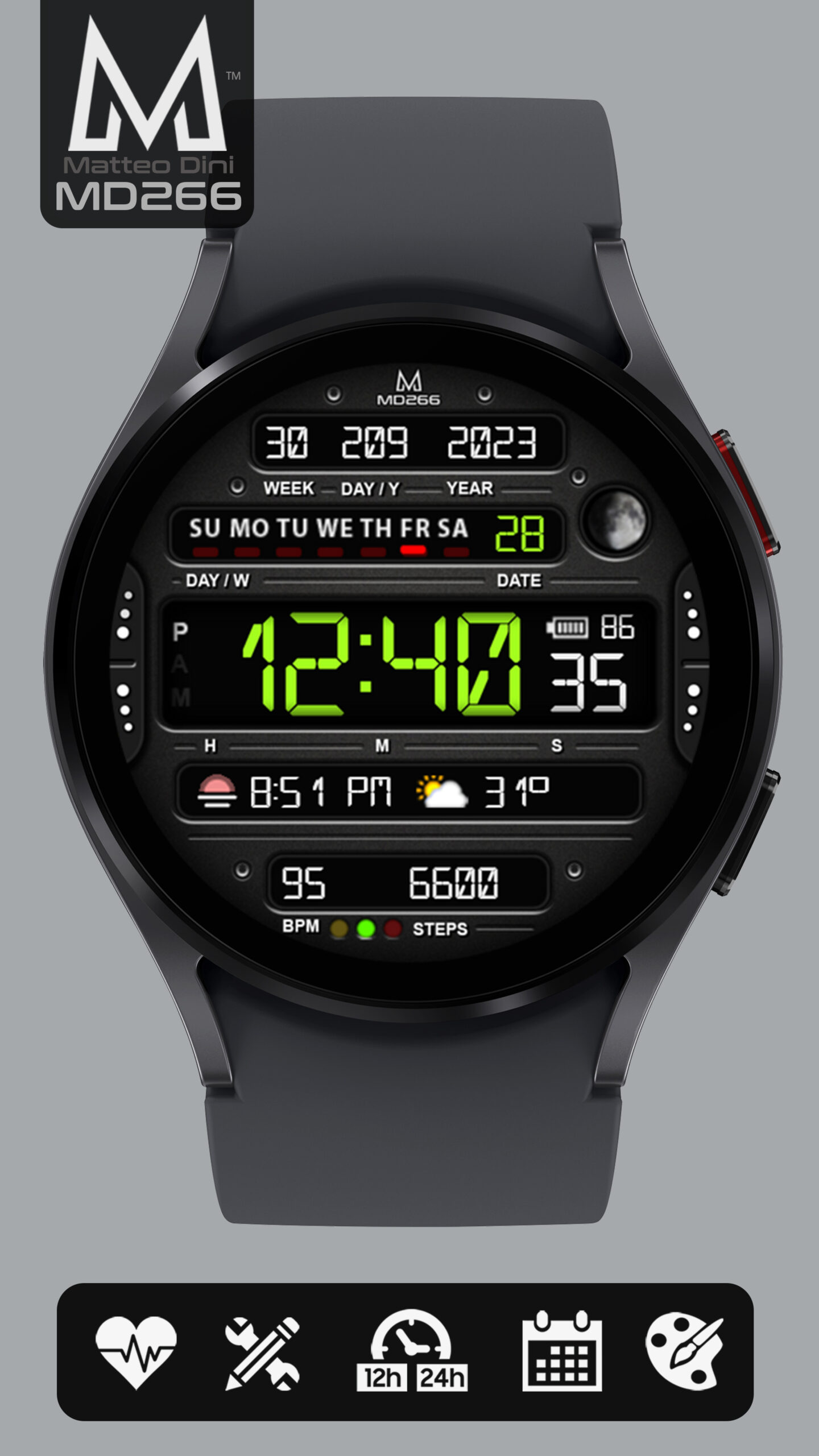 MD266 Classic Watch Face - Matteo Dini MD Wear OS Tizen