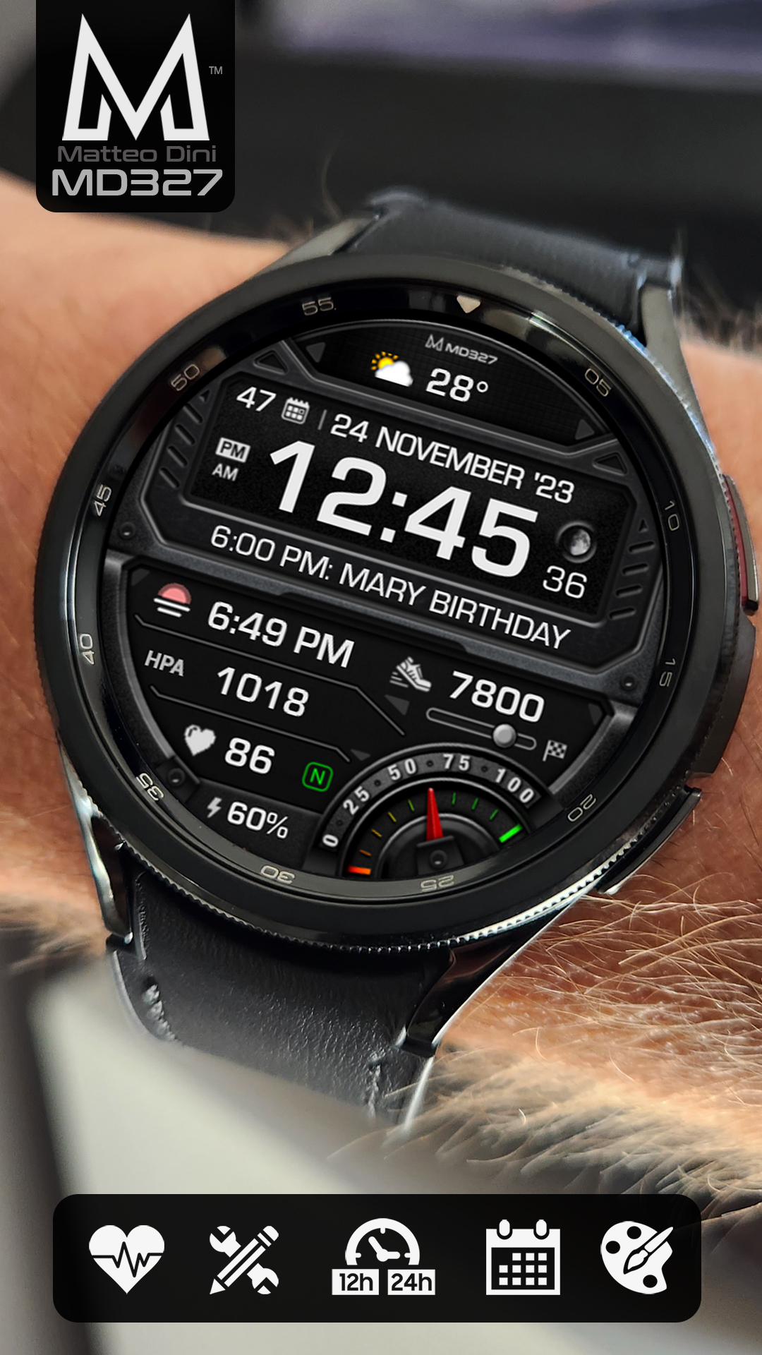 MD327 Digital Watch Face - Matteo Dini MD Wear OS Tizen