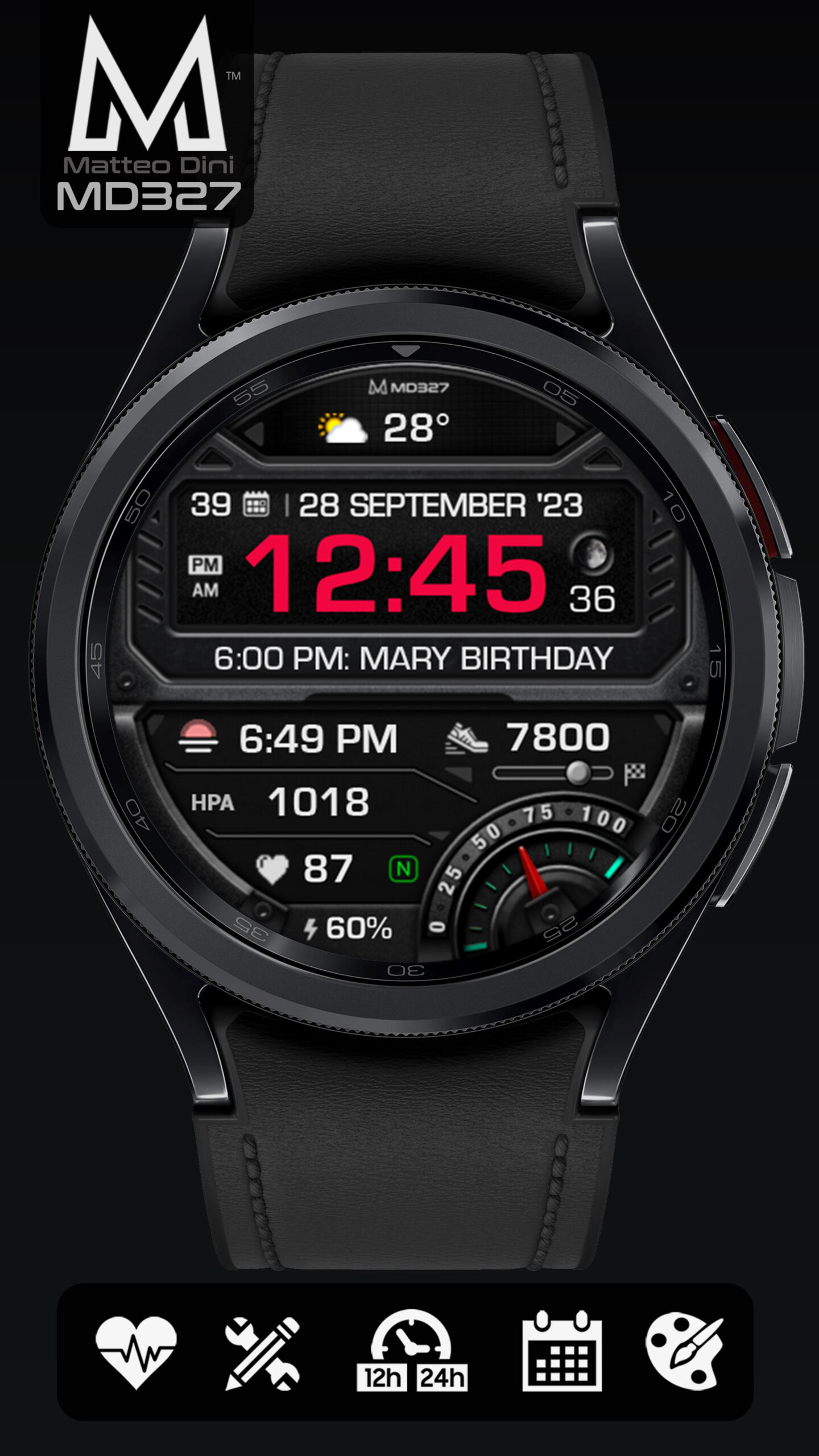 MD327 Digital Watch Face - Matteo Dini MD Wear OS Tizen