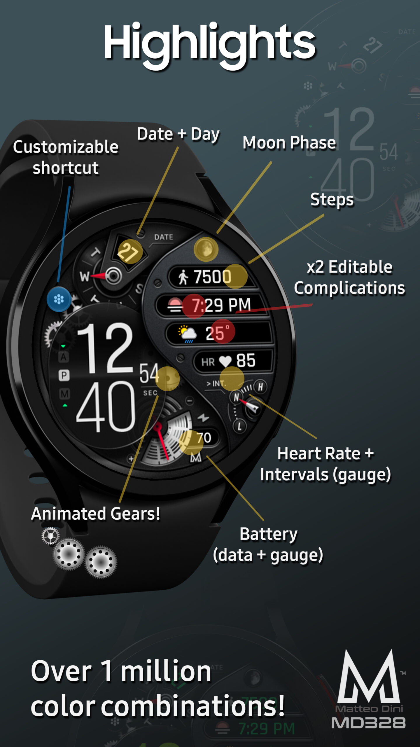 MD328 Digital Watch Face - Matteo Dini MD Wear OS Tizen
