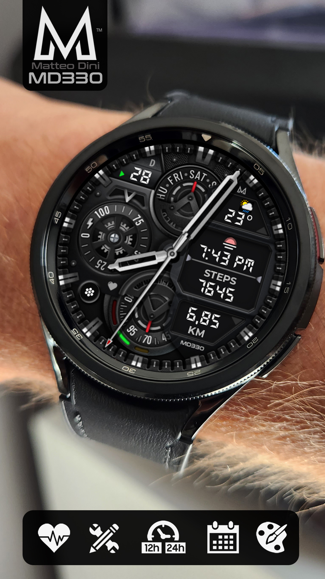 MD330 Analog Watch Face - Matteo Dini MD Wear OS Tizen