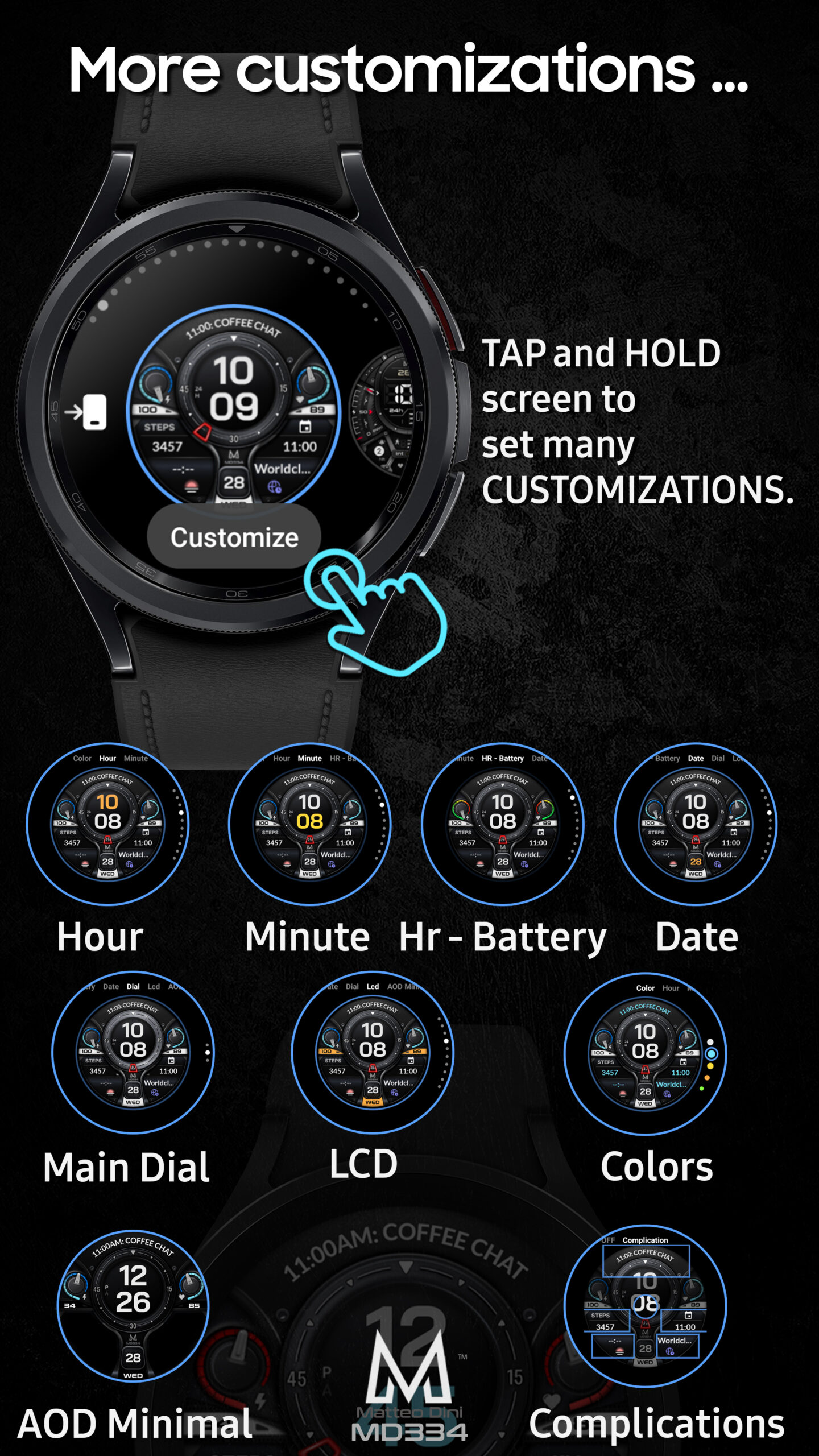 MD334 Digital watch face - Matteo Dini MD Wear OS Tizen