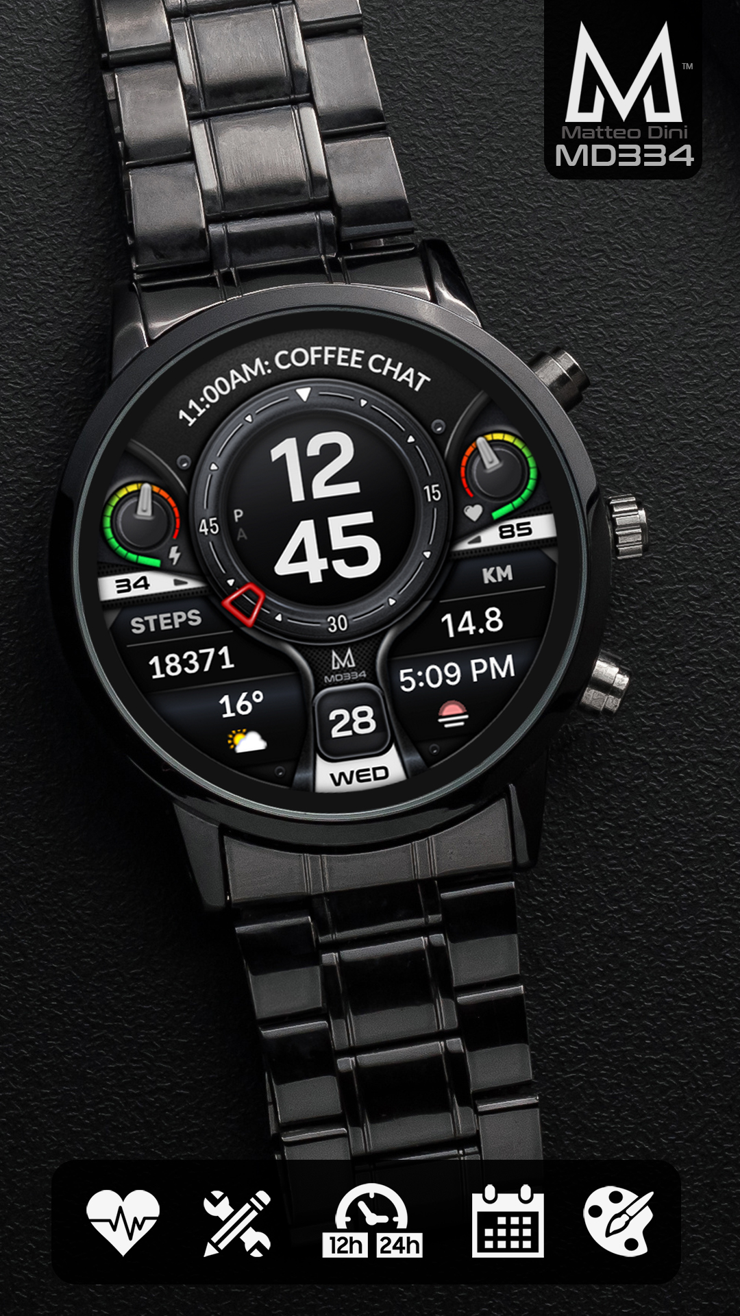 MD334 Digital watch face - Matteo Dini MD Wear OS Tizen
