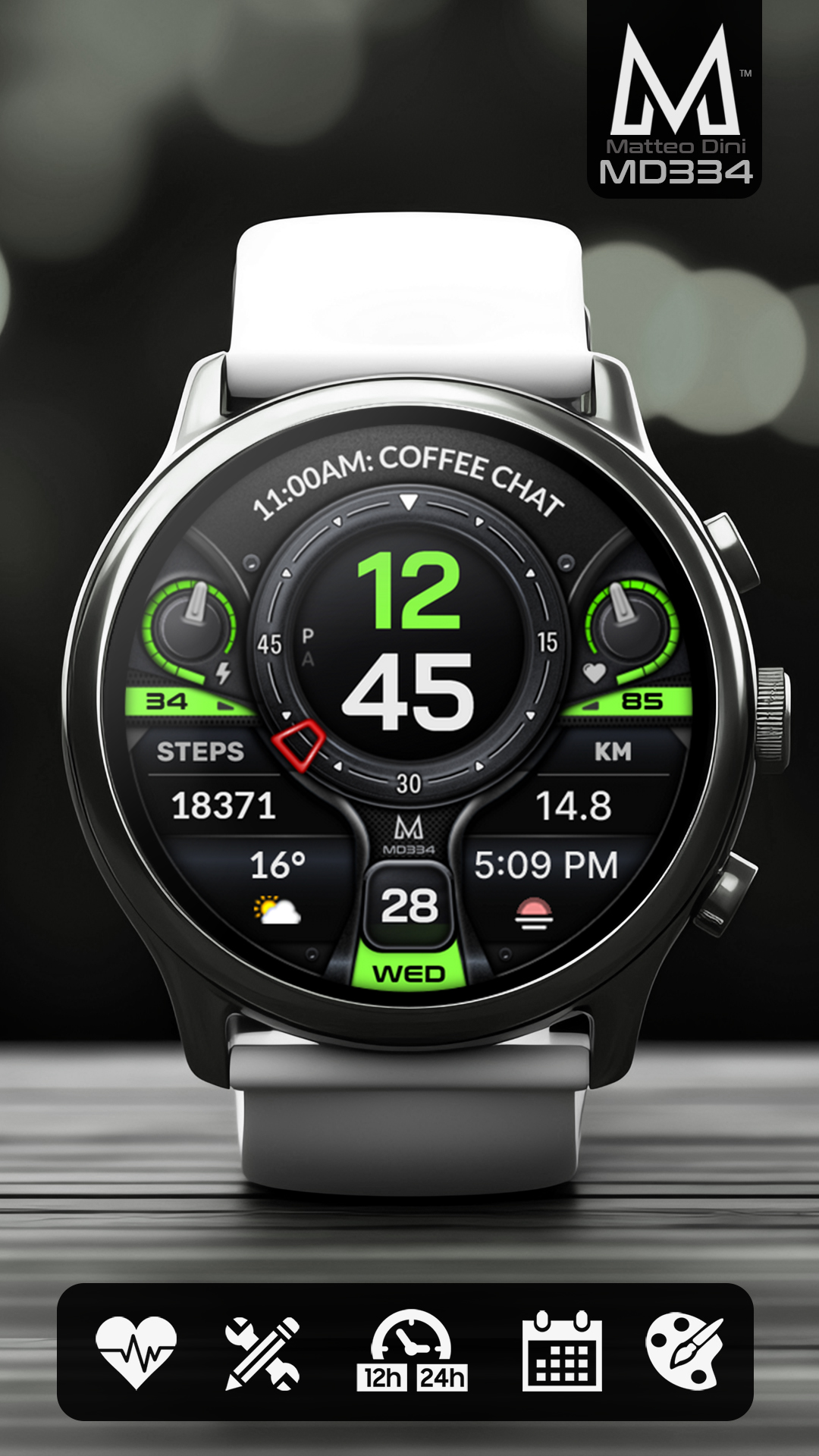 MD334 Digital watch face - Matteo Dini MD Wear OS Tizen
